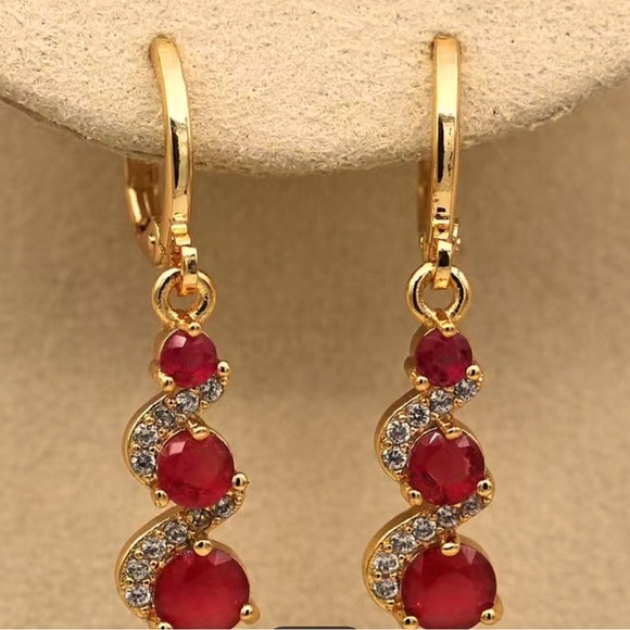 Jewelry | Vintage Style Swirl Round Red Stone Drop Dangle Earrings 14k ...